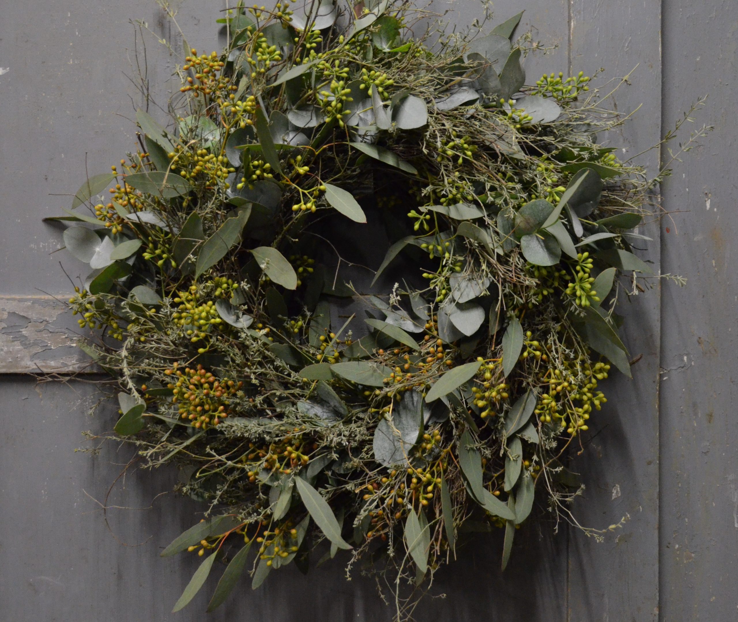 Krans met diverse soorten lang houdbaar groen 40 cm - Lin! Bloem & Sfeer